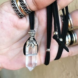 Silverskylight | Jewelry | Double Point Crystal Quartz Black Suede ...